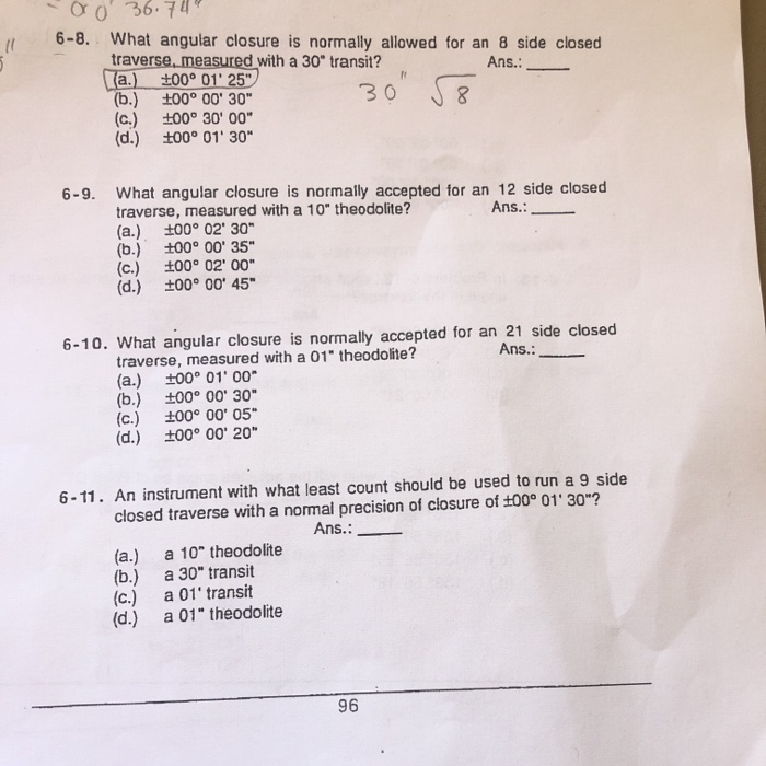 Solved 1 6 00 36.740 -8. What angular closure is normally | Chegg.com