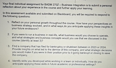 Solved Your final individual assignment for BADM 270Z - | Chegg.com