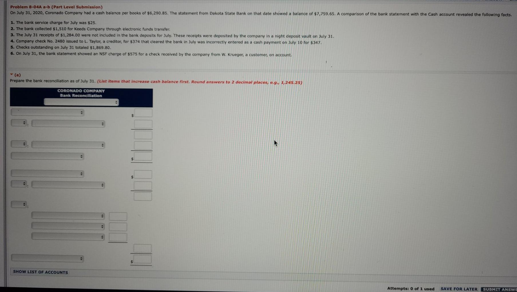Solved Problem 8-04A a-b (Part Level Submission) On July 31, | Chegg.com