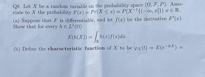Solved Q8. Let X be a random variable on the probability | Chegg.com