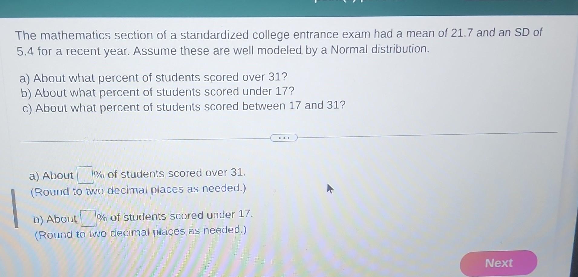 The mathematics section of a standardized college | Chegg.com