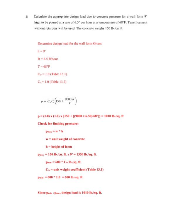 Solved 2) Calculate the appropriate design load due to | Chegg.com