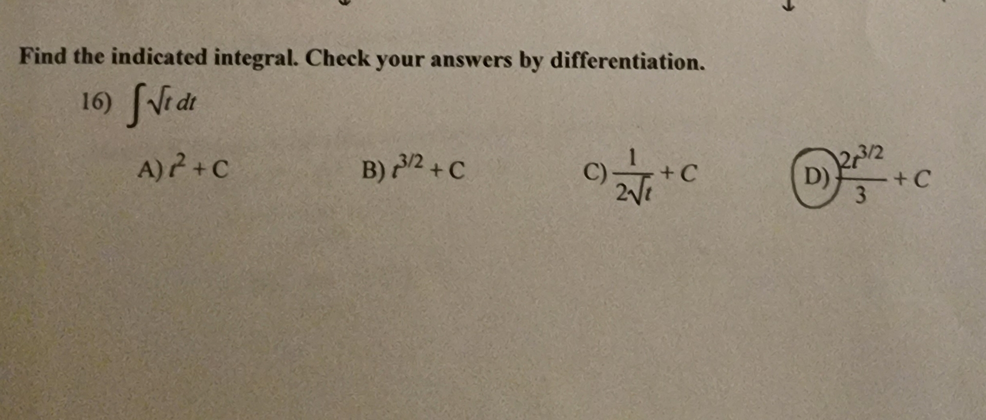 Solved Find the indicated integral. Check your answers by | Chegg.com