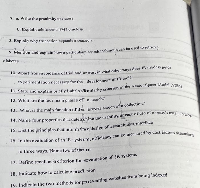 Solved 7. a. Write the proximity operators b. Explain | Chegg.com