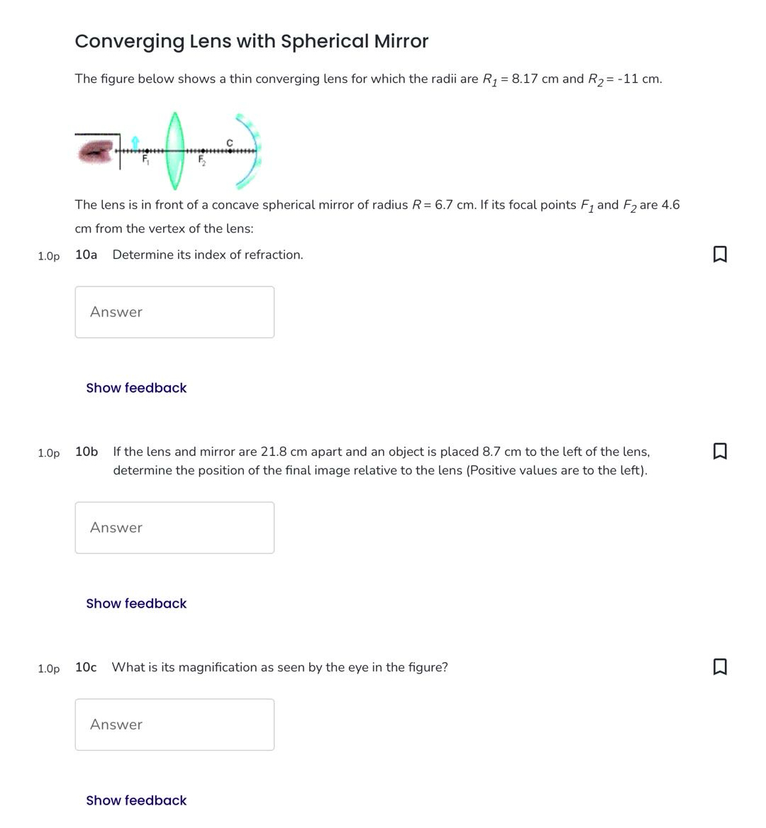 Solved Converging Lens with Spherical MirrorThe figure below | Chegg.com