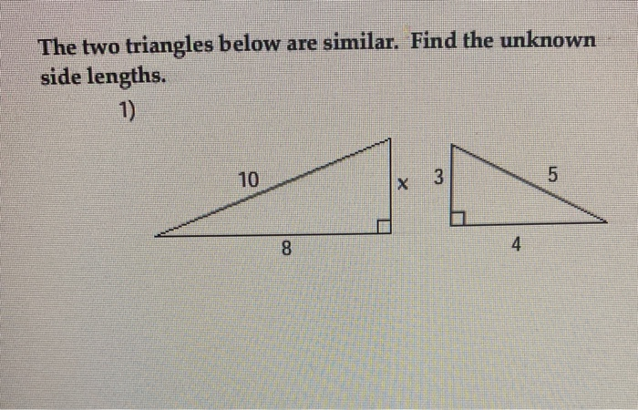 Solved The two triangles below are similar. Find the unknown | Chegg.com