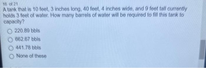 Solved A tank that is 10 feet, 3 inches long, 40 feet, 4 | Chegg.com