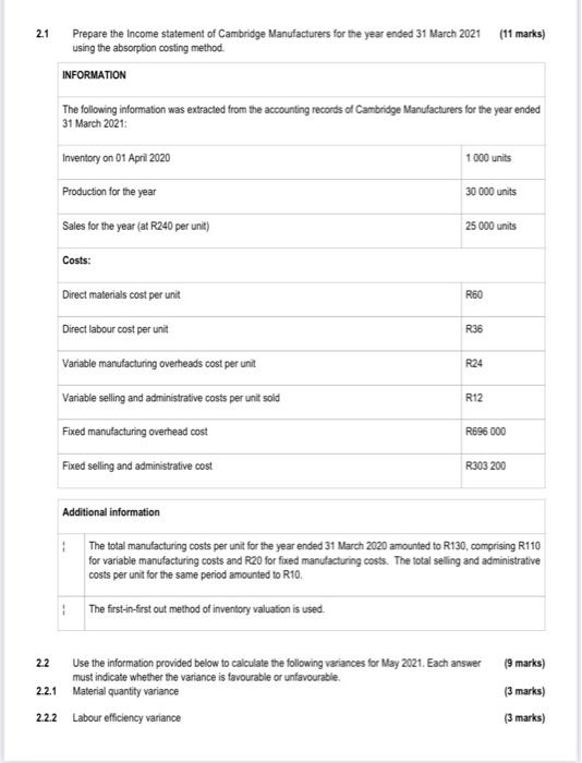 Solved 2.1 Prepare the Income statement of Cambridge | Chegg.com
