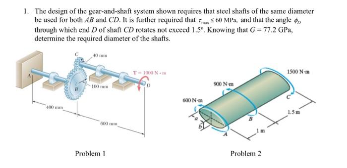 Solved 1. The design of the gear-and-shaft system shown | Chegg.com