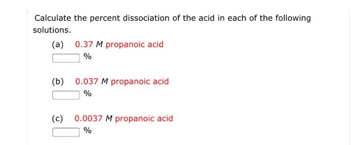 Solved Calculate the percent dissociation of the acid in | Chegg.com