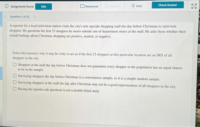 Solved Assignment Score: 78% Resources Hint Check Answer | Chegg.com
