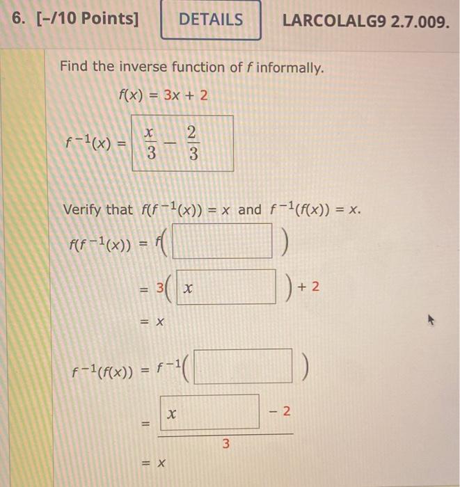Solved Find the inverse function of f informally. | Chegg.com
