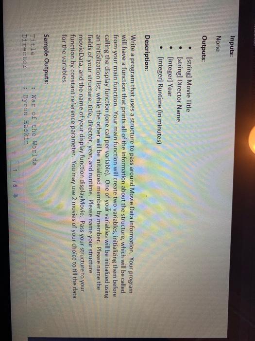 Solved Inputs: None Outputs: . . • (string) Movie Title | Chegg.com