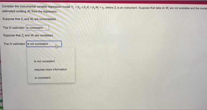 Solved Consider the instrumental variable regression model Y | Chegg.com