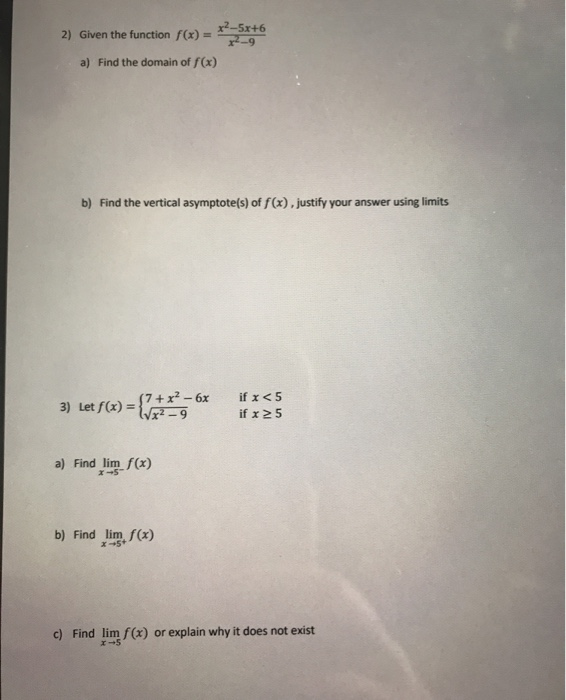 Solved 2) Given the function f(x) = x2–5x+6 a) Find the | Chegg.com