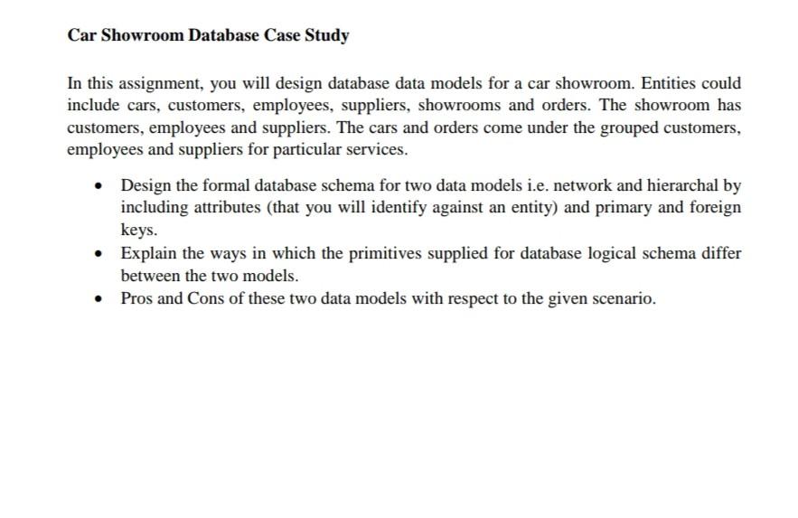 Solved Car Showroom Database Case Study In this assignment, | Chegg.com