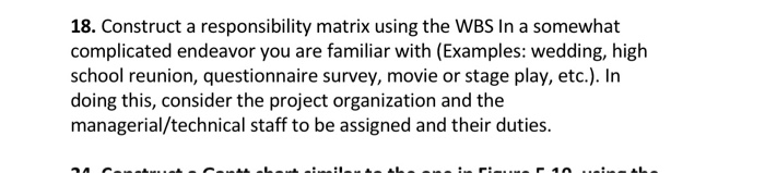 Solved 18. Construct a responsibility matrix using the WBS | Chegg.com