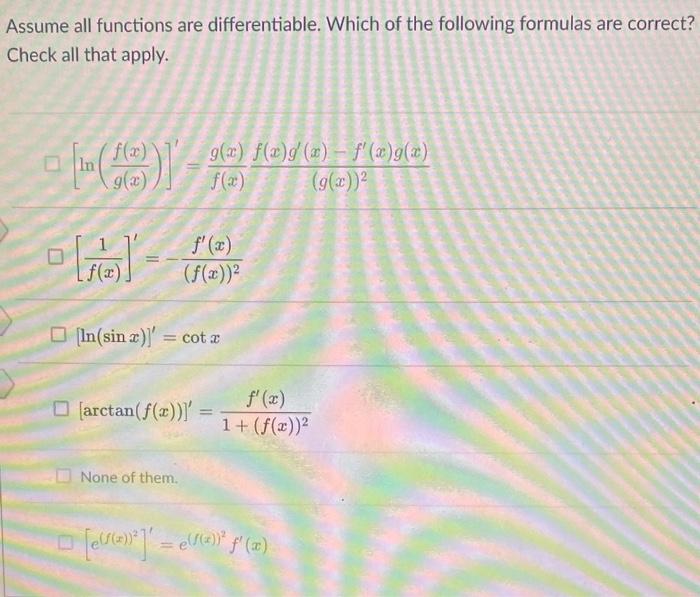 Solved Assume all functions are differentiable. Which of the | Chegg.com