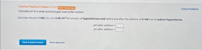Solved Tutored Practice Problem 17.2.2 Calculate pH of a | Chegg.com
