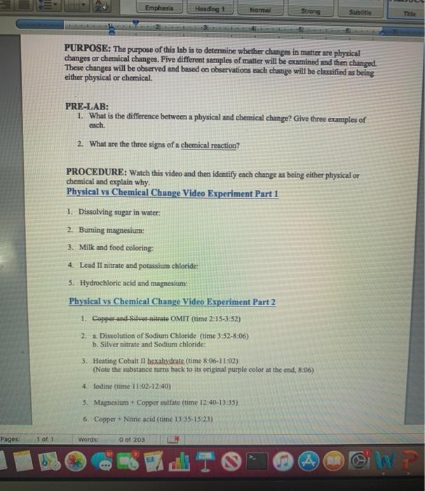 Solved Emphasis Heading 1 Normal Strand Subate PURPOSE: The | Chegg.com