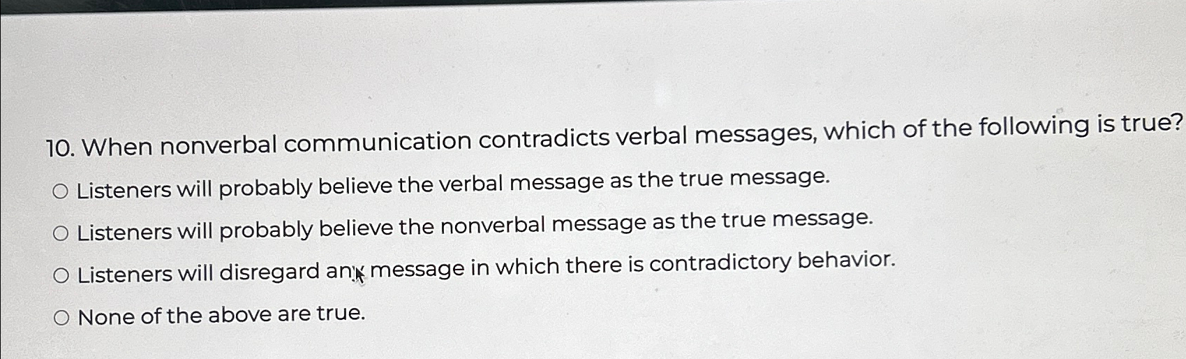 Solved When nonverbal communication contradicts verbal | Chegg.com