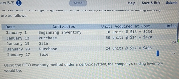 Solved Using the FIFO Inventory method under a periodic | Chegg.com