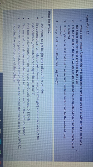 Solved Home Work 3.2 1. Write a user-written function that | Chegg.com
