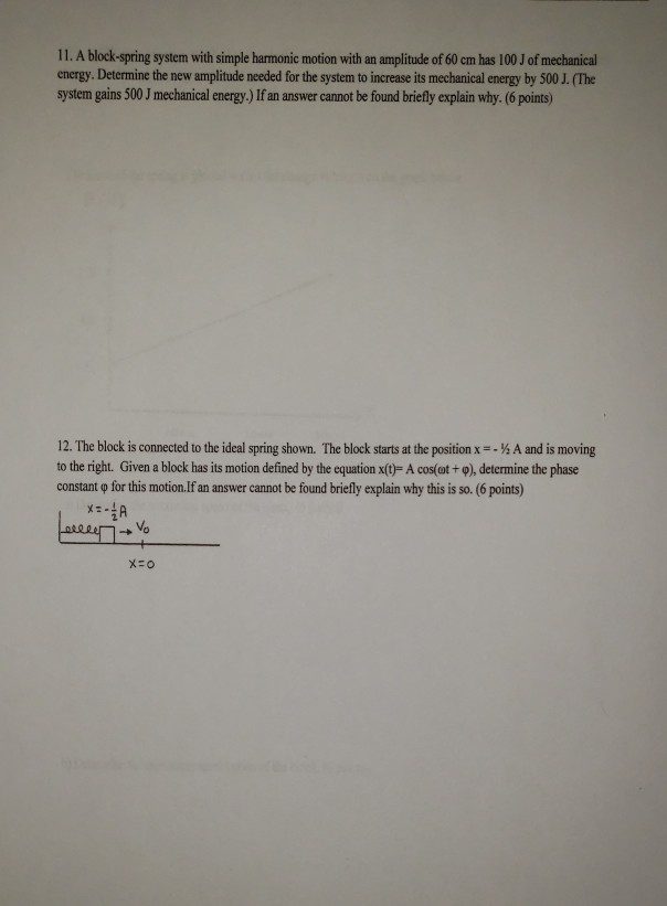 Solved 11. A block-spring system with simple harmonic motion | Chegg.com