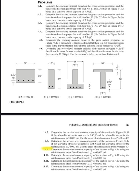 Solved 4.9: Determine the nominal moment capacity of the | Chegg.com