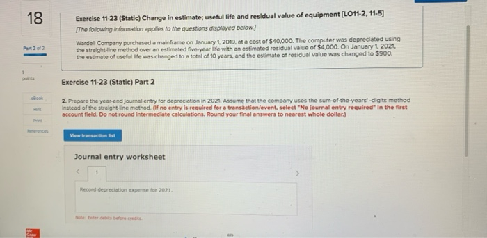 Solved 18 Exercise 11-23 (Static) Change in estimate; useful | Chegg.com