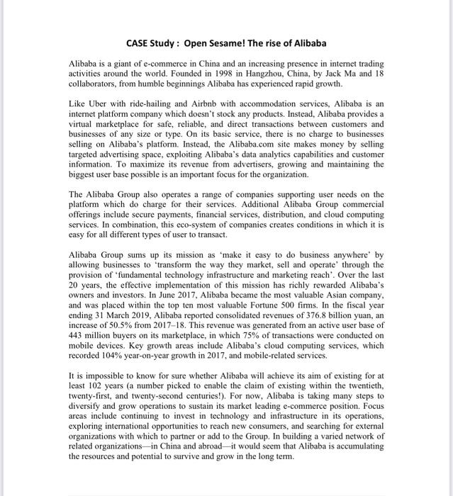 Solved CASE Study : Open Sesame! The rise of Alibaba Alibaba | Chegg.com