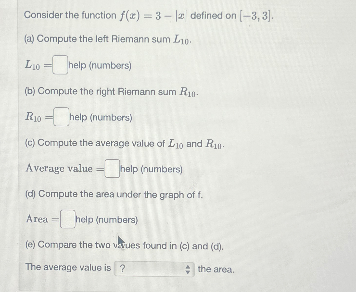 Solved Consider the function f(x)=3-|x| ﻿defined on -3,3.(a) | Chegg.com