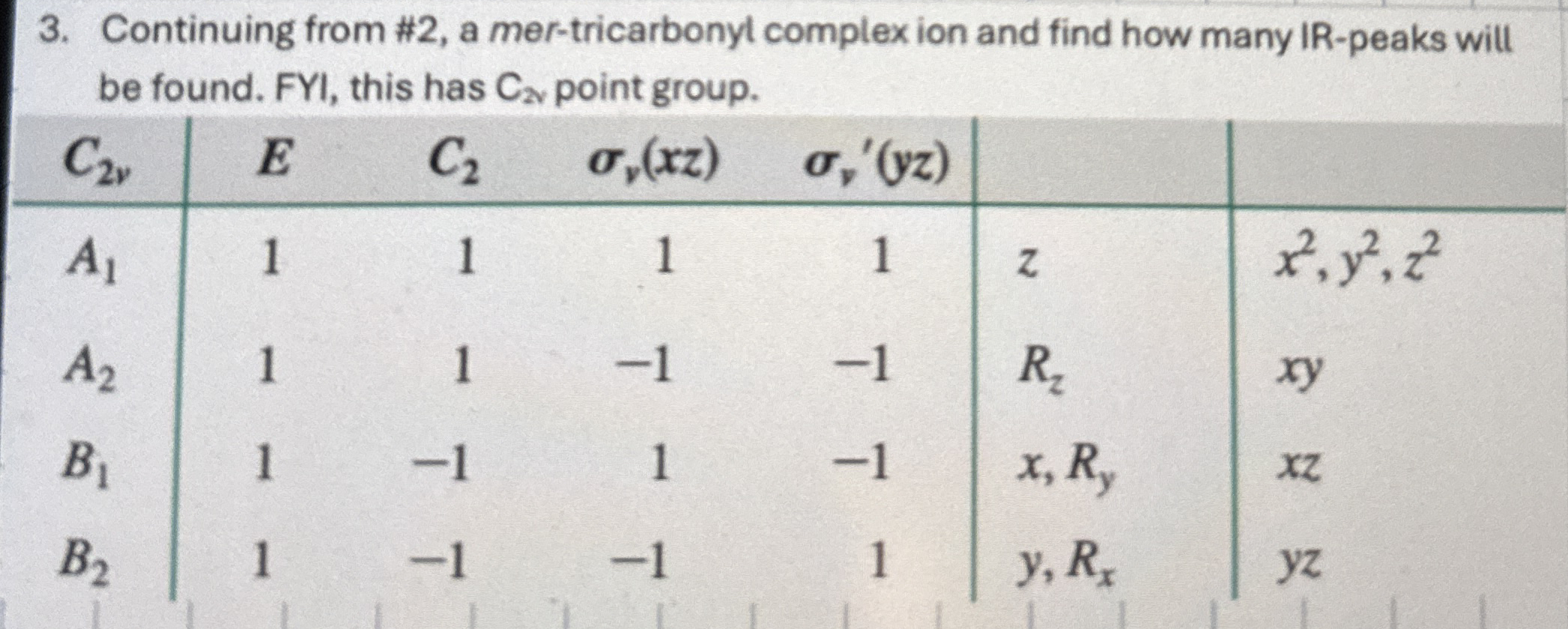 Solved Continuing from #2, ﻿a mer-tricarbonyl complex ion | Chegg.com