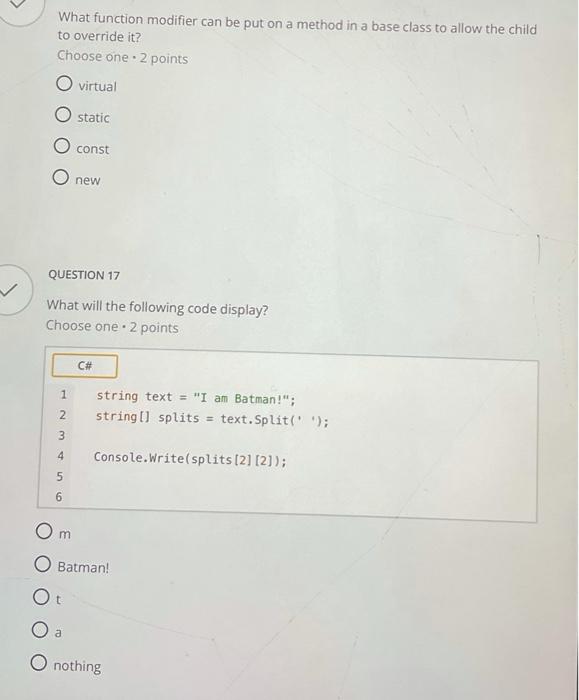 Solved What function modifier can be put on a method in a | Chegg.com