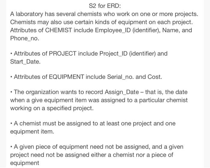 Solved S2 for ERD: A laboratory has several chemists who | Chegg.com