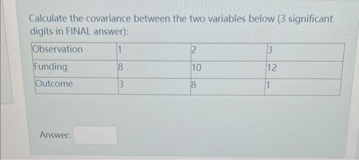 Solved Calculate the covariance between the two variables | Chegg.com