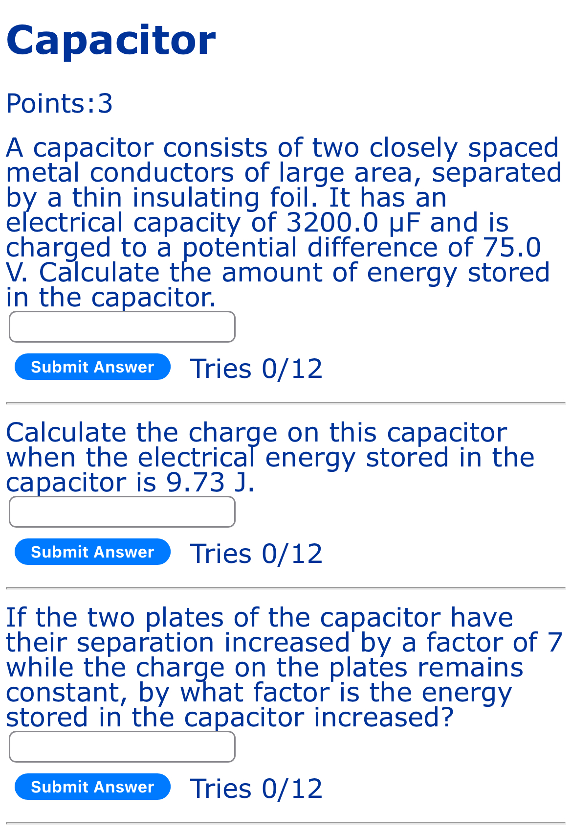 Solved CapacitorPoints:3A capacitor consists of two closely | Chegg.com