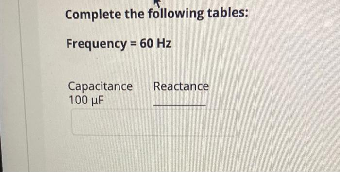 Solved Complete the following tables: Frequency = 10 kHz = | Chegg.com