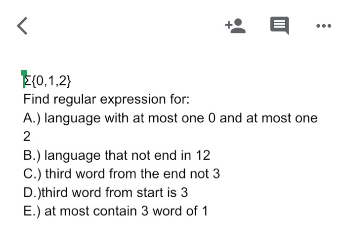 Solved ${0,1,2} Find regular expression for: A.) language | Chegg.com