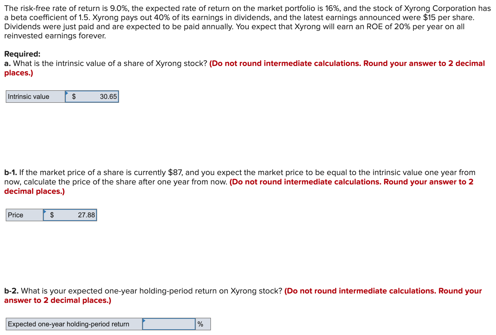 Solved My answers are wrong plz helpThe risk-free rate of | Chegg.com