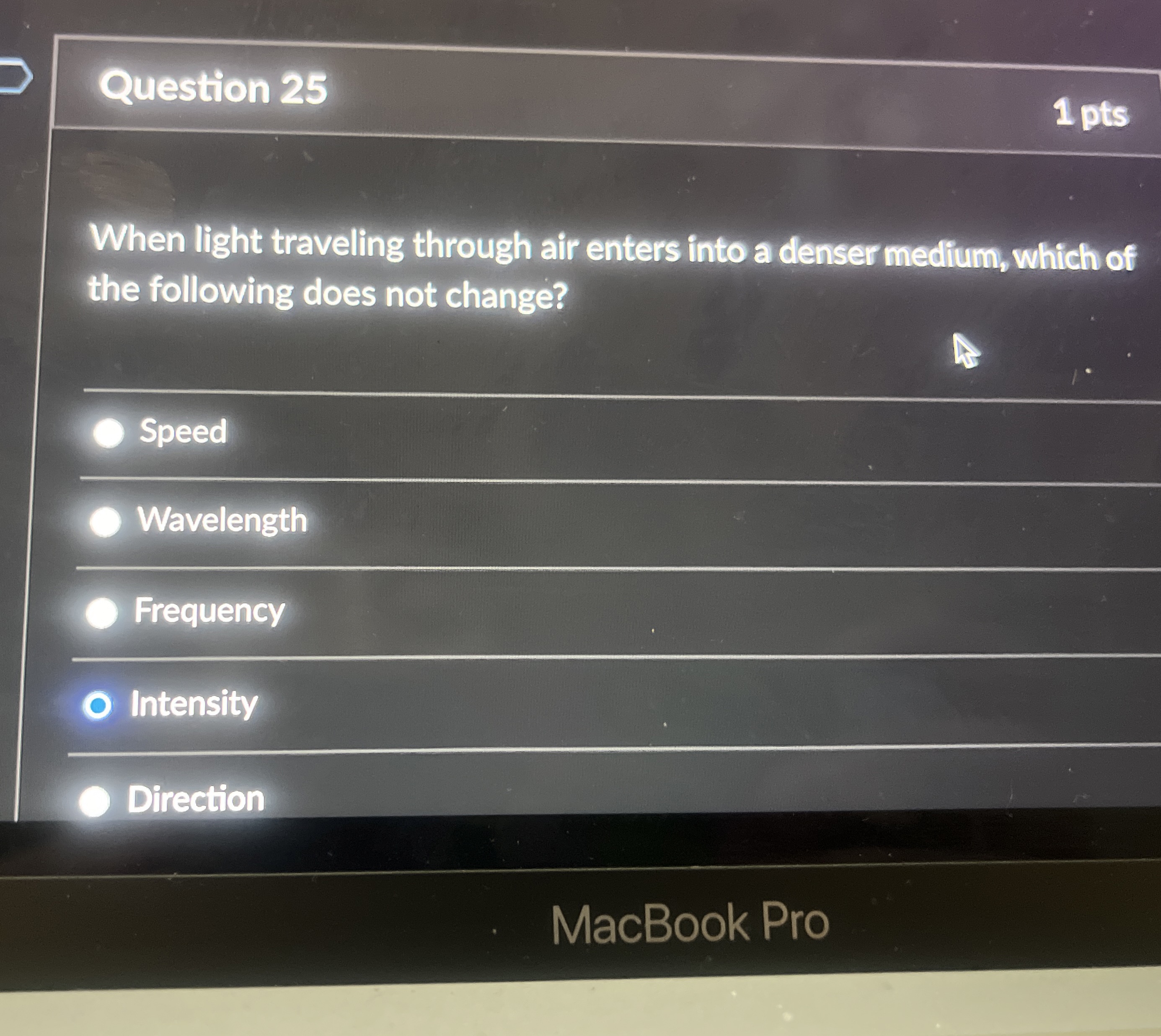 Solved Question 251 ﻿ptsWhen light traveling through air | Chegg.com