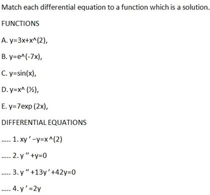 Solved Match each differential equation to a function which | Chegg.com