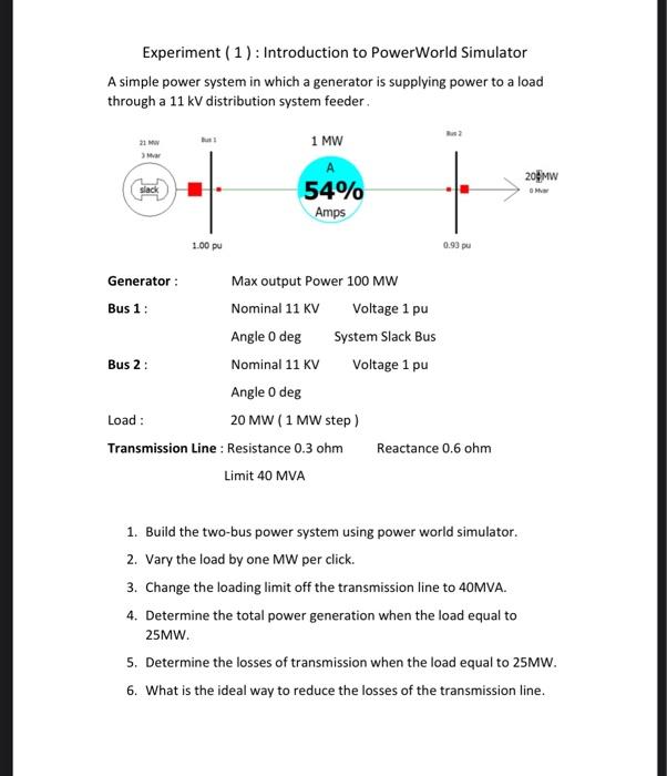 Solved Experiment (1): Introduction to PowerWorld Simulator | Chegg.com