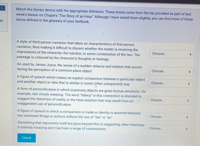 Match the literary device with the appropriate | Chegg.com