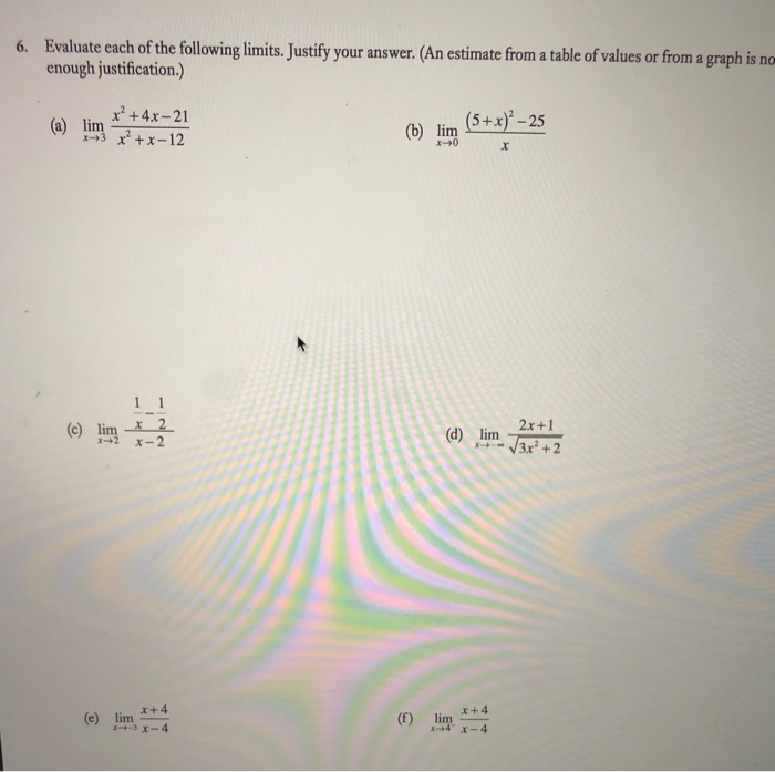 Solved 6. Evaluate each of the following limits. Justify | Chegg.com