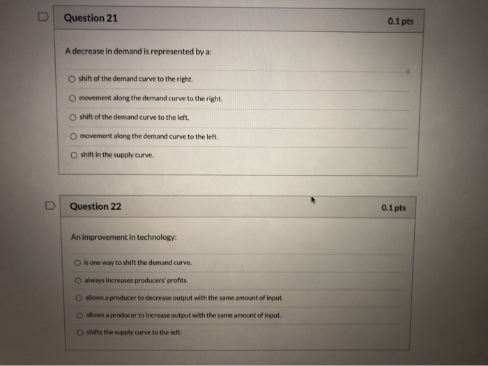 Solved Question 21 0.1 pts A decrease in demand is | Chegg.com