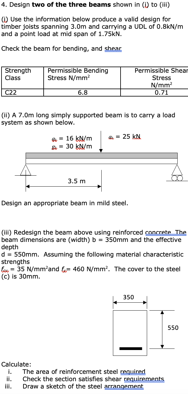 Solved 4. ﻿Design two of the three beams shown in (i) ﻿to | Chegg.com