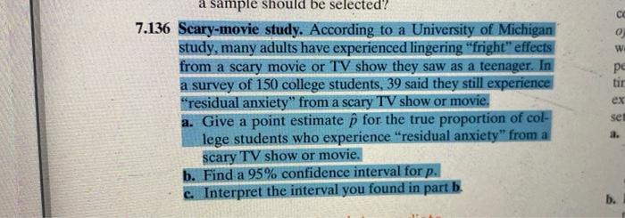 Solved 7.136 Scary-movie study. According to a University of | Chegg.com
