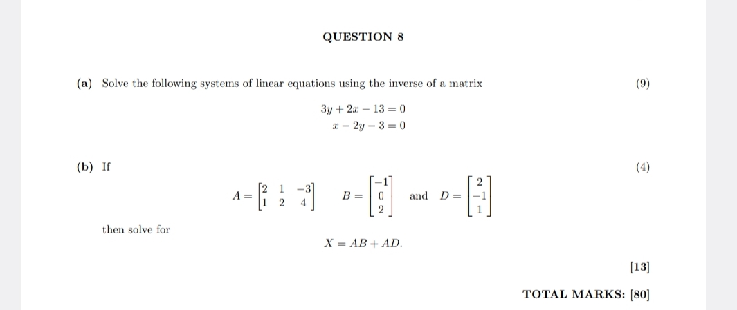 Solved QUESTION 8(a) ﻿Solve the following systems of linear | Chegg.com
