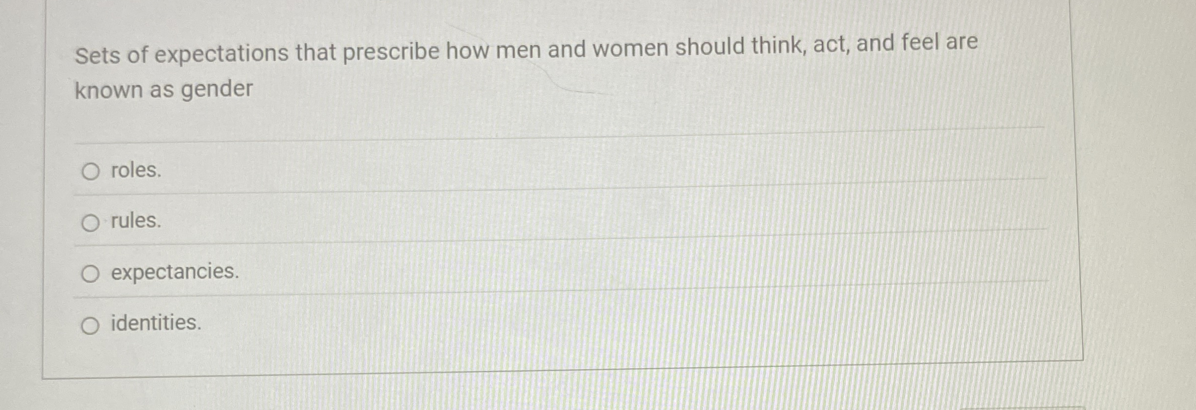 Solved Sets of expectations that prescribe how men and women | Chegg.com